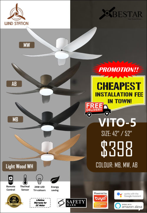 BESTAR VITO-5 Wifi Ceiling Fan 42inch 52inch ceiling fan with LED light ...