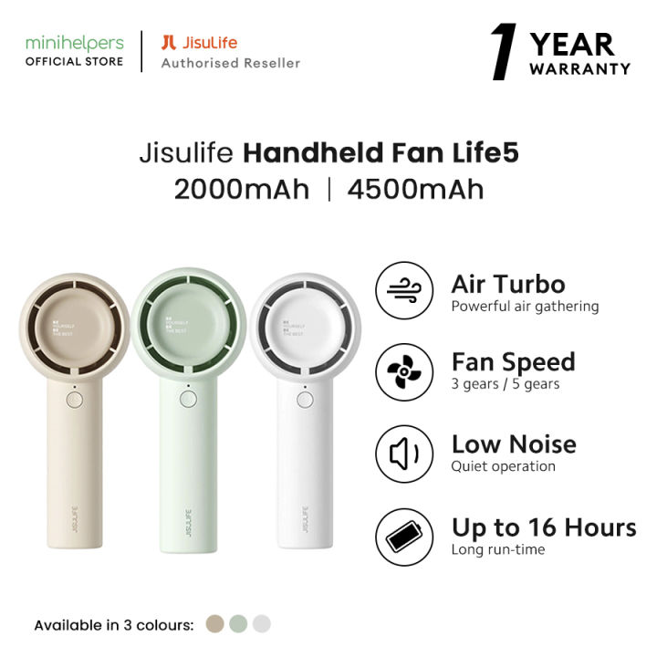 JISULIFE Handheld Fan Life5 (2000mAh / 4500mAh) Mini Portable Fan ...