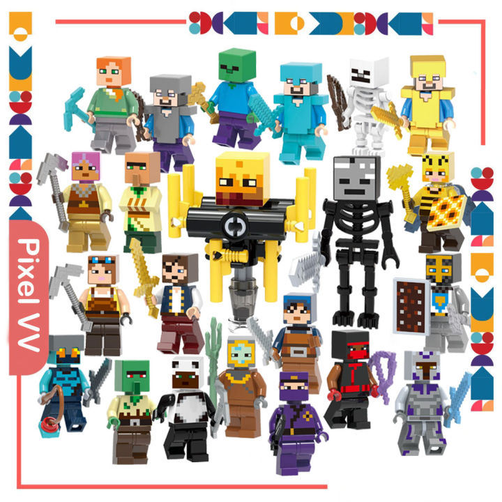 Mine Crafts Building Blocks Toy Pixel Gamming Character Steve Zombie ...