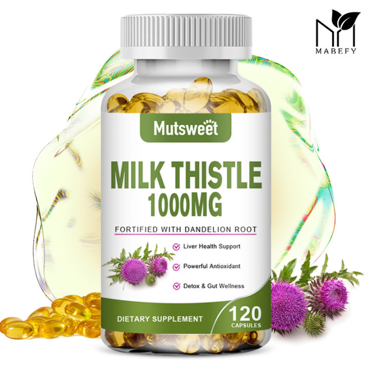 Milk Thistle Capsules 1000mg Silymarin Marianum And Dandelion Root For