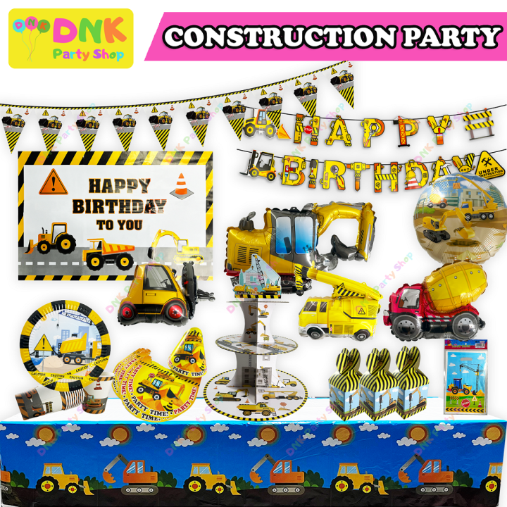 Construction Party Decor Excavator Dump Truck Crane Balloons Banner ...