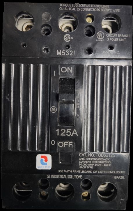 125A Circuit Breaker 3 Pole 220V 3 Phase ( GE), 125A 3P Circuit ...