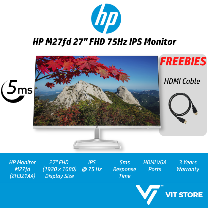 HP M27fd 27" FHD 75Hz IPS Monitor 5ms 1920x1080 75Hz VGA HDMI USB-C 3 Yrs 2H3Z1AA | Lazada
