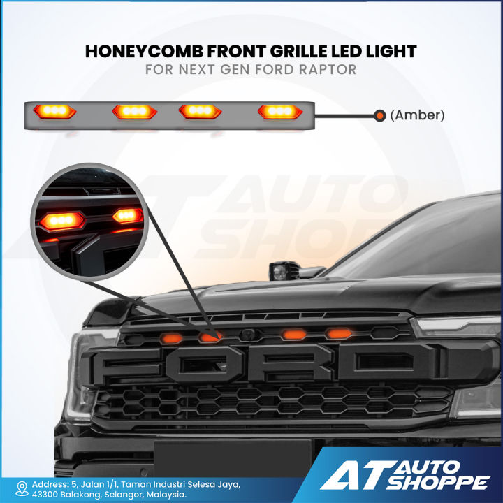 Raptor Honeycomb Front Grille Led Light (Orange) For Ford Ranger Raptor ...