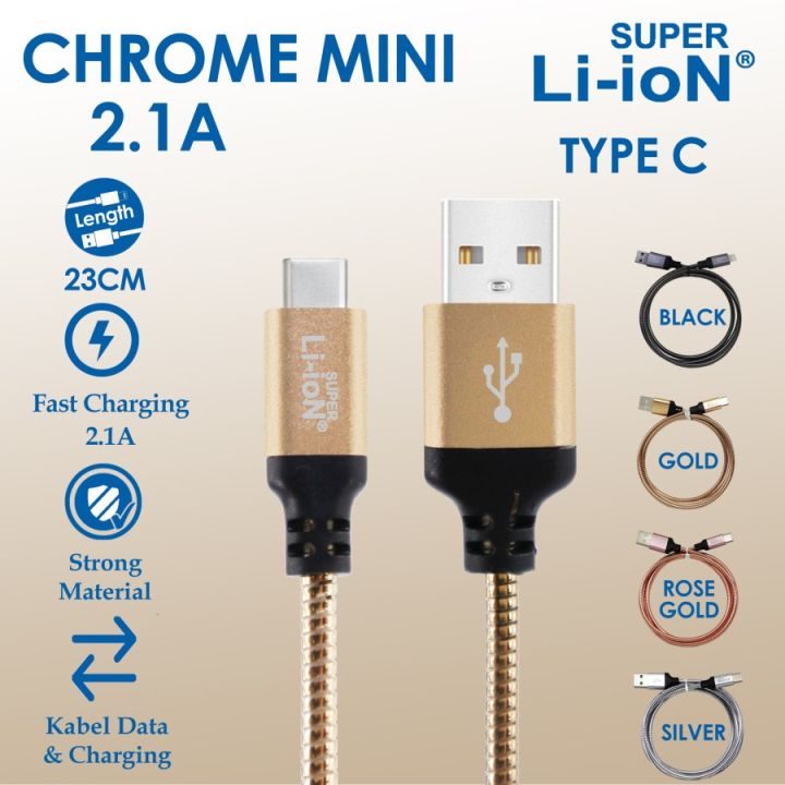 Super Li-ioN CHROME MINI Kabel Data Type C 2.1A (23cm) Kabel Type C ...