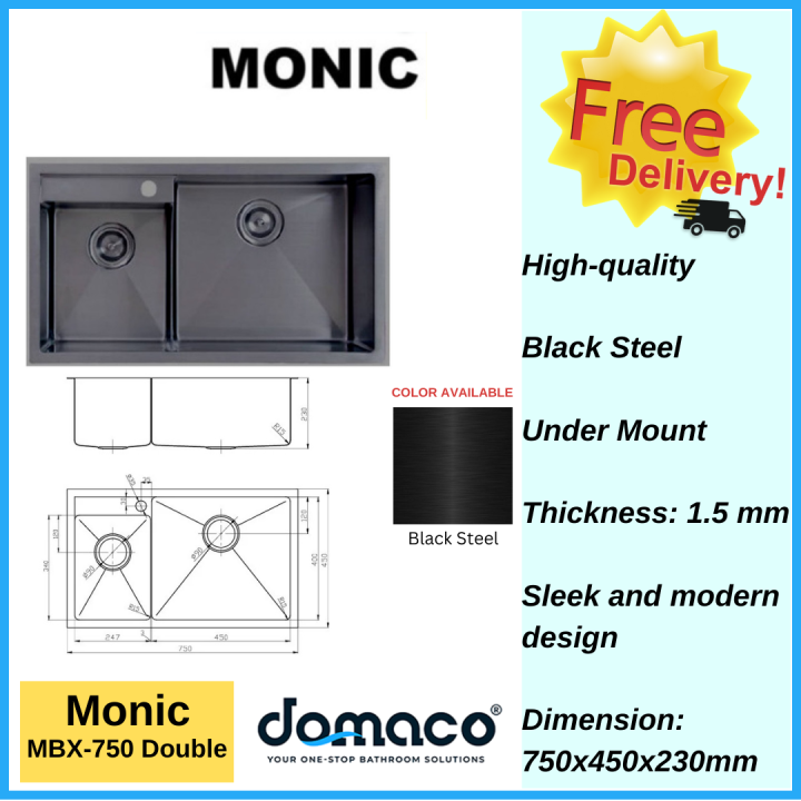 Monic MBX-750 Undermount Double Bowl Sink Black Steel | Lazada Singapore