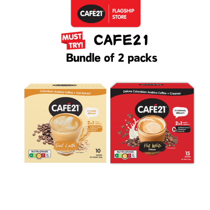 (Bundle 2 boxes)Cafe21 Flat White Deluxe ，Oat Latte Instant Coffee Mix ...