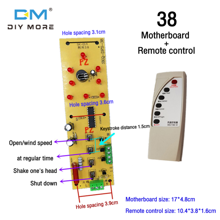 Diymore Universal Remote Control Fan Junction Box Control Board 38 Main ...