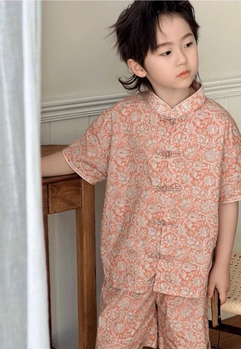 CNY Siblings Twinning Matching Traditional Peach Floral Clothes Hanfu ...