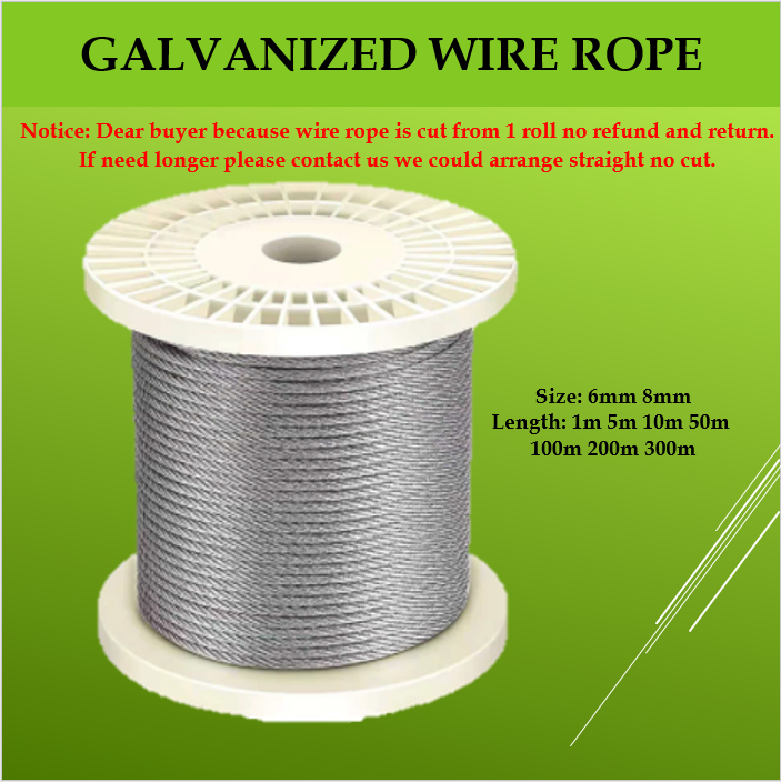 Steel Cable 6mm 8mm 1m- 300m Galvanized Steel Wire Rope Steel Wire Rope ...