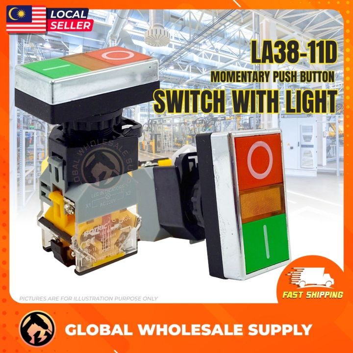 BOTRIC WLA-38-11SD 22MM Square Push Button 220V AC ON/OFF Start Stop Button Momentary Double ...