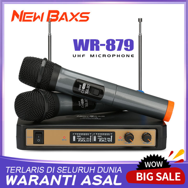 NewBaxs WR-879 ไมโครโฟนไร้สาย 1 ถึง 2 UHF FM 80M ระยะรับเหมาะสำหรับการร้องเพลงที่บ้านประสิทธิภาพ ...
