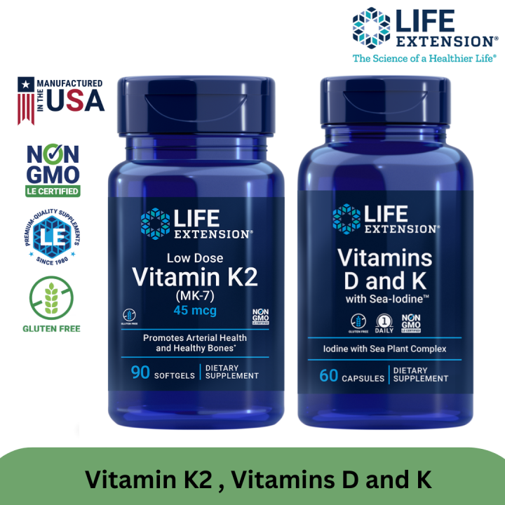Life Extension Vitamins D and K with Sea-Iodine™ / Low Dose Vitamin K2 ...