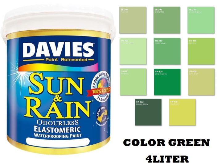 DAVIES SUN AND RAIN COLORS GREEN PAINT 4 LITERS | 1 GALLON ...
