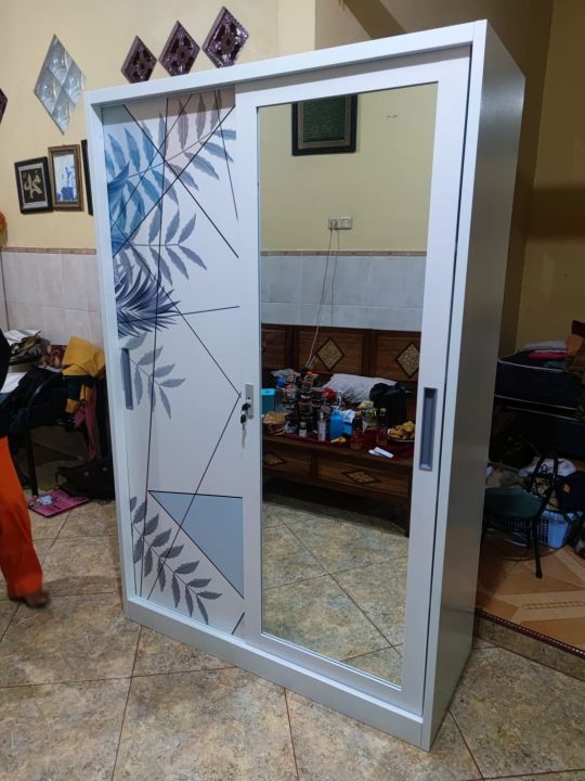 Lemari Baju Besi Sliding LB-318 - Lemari sliding Baju - Lemari Pakaian lebar 120 cm - JUMBO ...