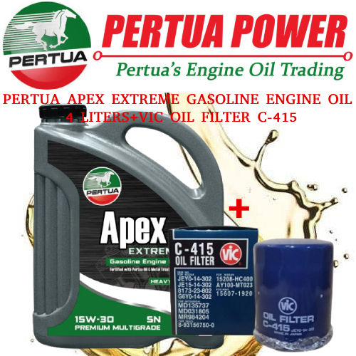 PERTUA APEX EXTREME GASOLINE ENGINE OIL 15W-30 4 LITERS+VIC OIL FILTER ...