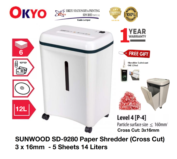 SUNWOOD SD-9280 Paper Shredder (Cross Cut) 3 x 16mm - 5 Sheets 14 ...