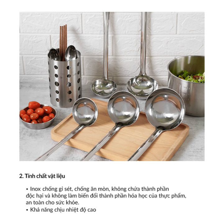 Vá múc canh có móc treo cán dài 8cm , 10cm, 12cm, muôi múc canh tròn ...