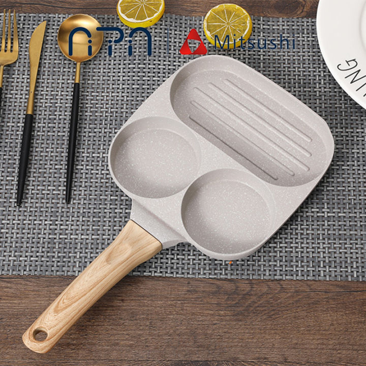 Nipiin 3in1/4 Hole Egg Burger Flat Bottom Frying Pot Steak Frying Pan ...