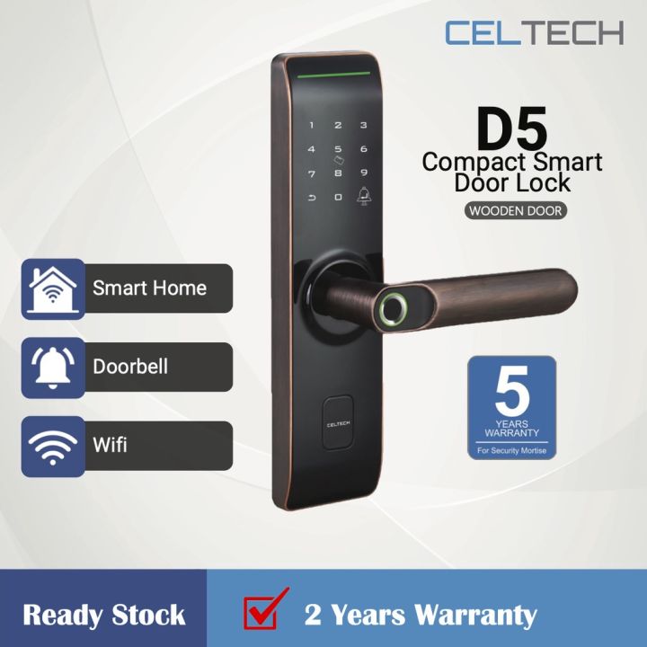 [ORIGINAL] Premium Celtech D5 Compact Digital Smart Door Lock With Lever Handle - Built In Wifi ...