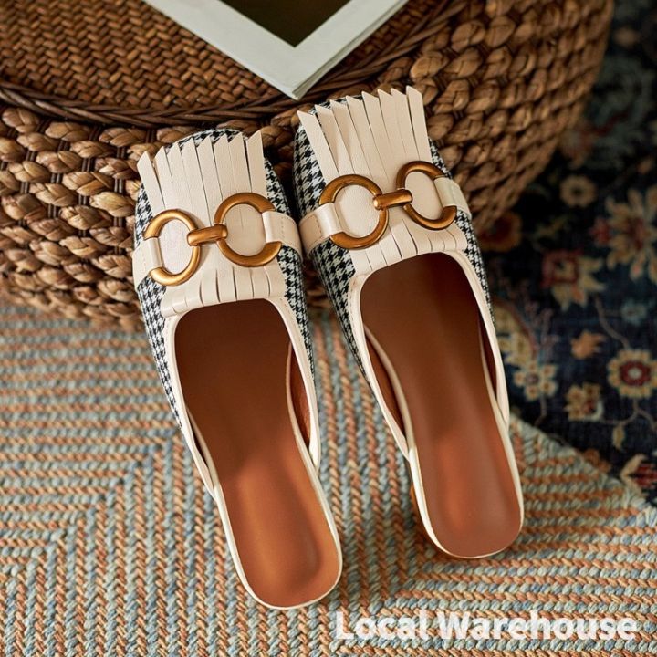 Korean Flat Block Slip On 1 inch high Work Close Half shoes with Block ...