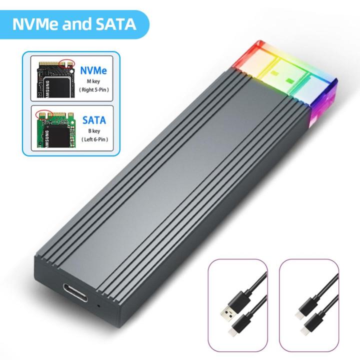 M.2 NVMe SATA SSD Enclosure 5/10Gbps RGB SSD Box M/B+MKey USB-A USB-C ...