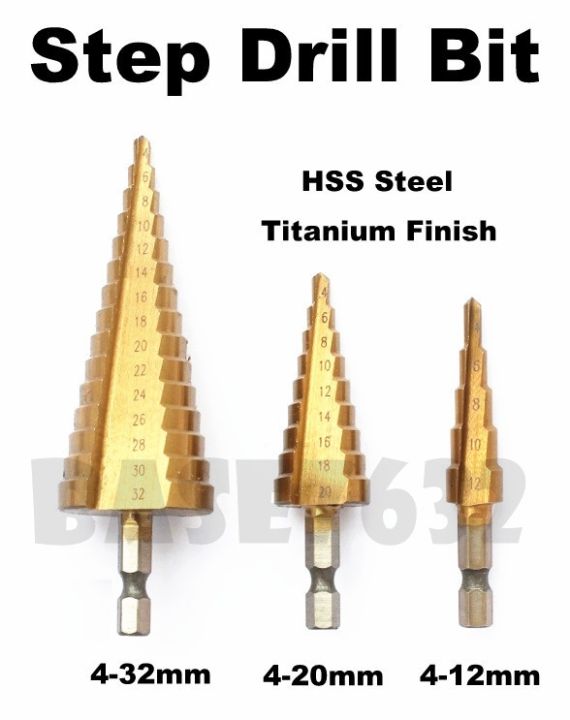 HSS Steel Step Cone Drill Titanium Bit Hole Cutter 4mm-12/20/32mm 1938 ...