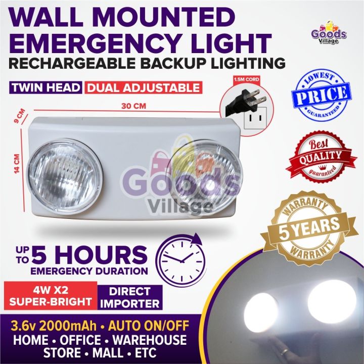 Wall Mounted Emergency LED Light Dual 4w Twin Head Adjustable ...