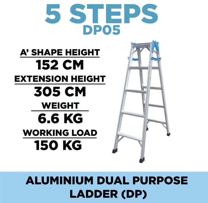 Aluminium 5 Steps Dual Purpose Ladder AL-DP05 ALUCLASS | Lazada