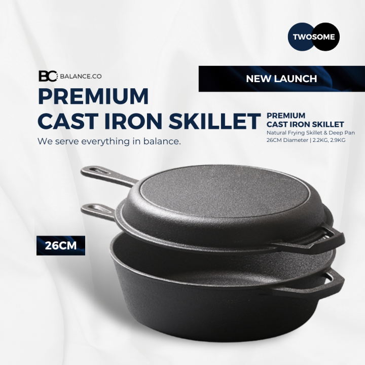Balance.co Twosome Pre-Seasoned Pure Cast Iron Combo Cooker, Skillets ...