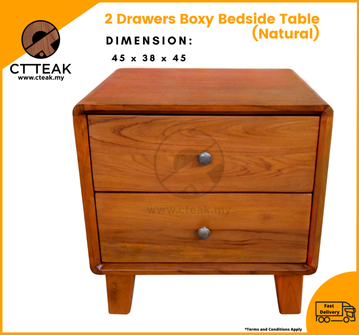 CT Teak Furniture Jati / Teak Wood 2 Drawers Boxy Bedside Table ~ 100% ...
