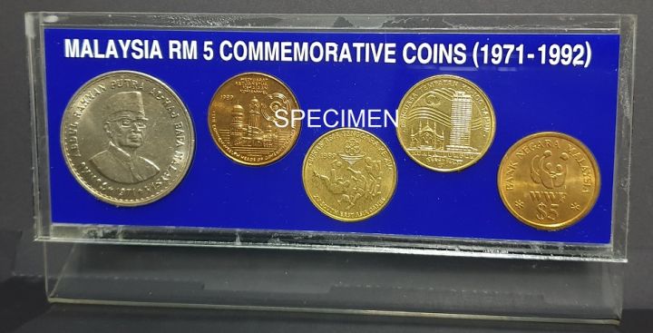 Malaysia Rm5 Commemorative Coins 1971 - 1992 Set of 5 pcs with table ...