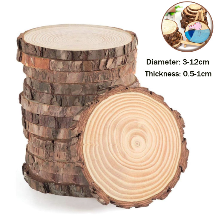 3-12cm Thick Natural Pine Round Unfinished Wood Slices Circles With ...