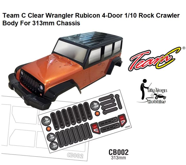 Team C Clear Wrangler Rubicon 4-Door 1/10 Rock Crawler Body For 313mm ...