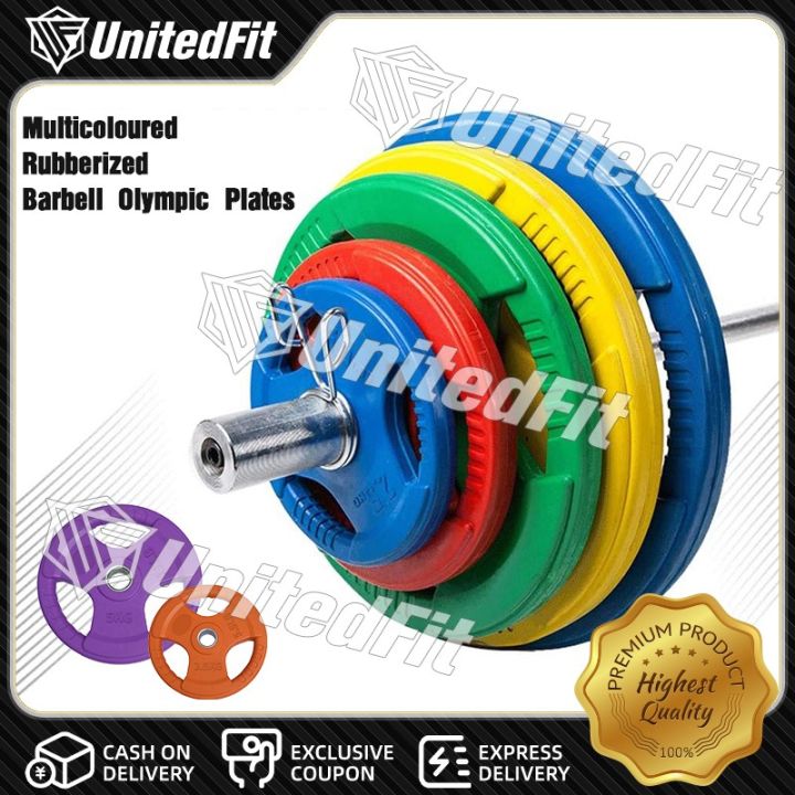 UnitedFit Olympic Plates Multicoloured Rubberized Colored Barbell ...