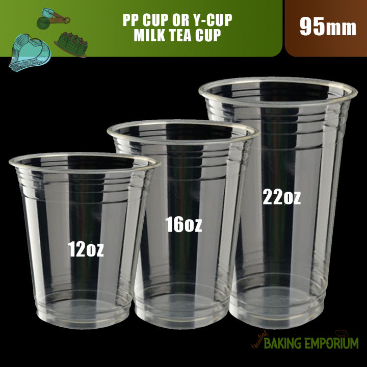 50pcs Disposable Plastic PP or Y Cup Milk Tea Cup with Lids 16oz / 22oz ...