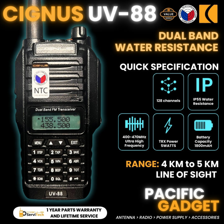 Cignus UV88 VHF/UHF splash proof water resistant dual band two way ...