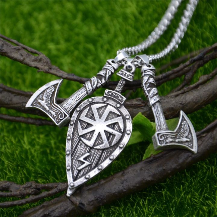 Slavic Kolovrat Sword Shield Odin Raven Axe Amulet Pendant Viking ...