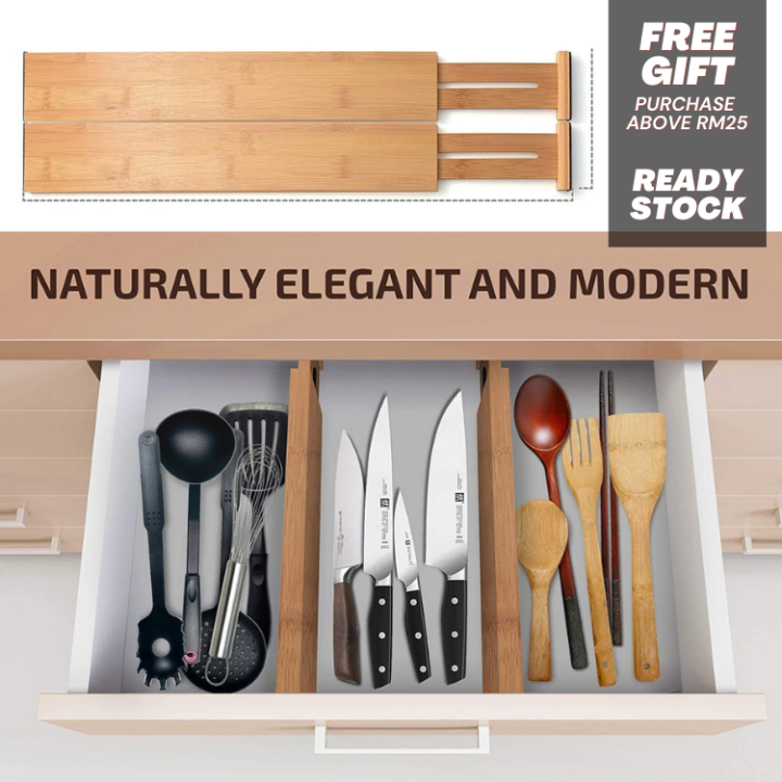 Expandable Bamboo Drawer Dividers, Adjustable Utensil Organizer ...