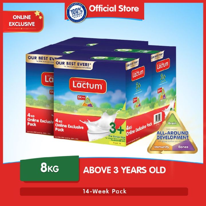 Lactum 3+ Plain 8kg (4kg x 2) Milk Drink for Children Above 3 Years Old | Lazada PH