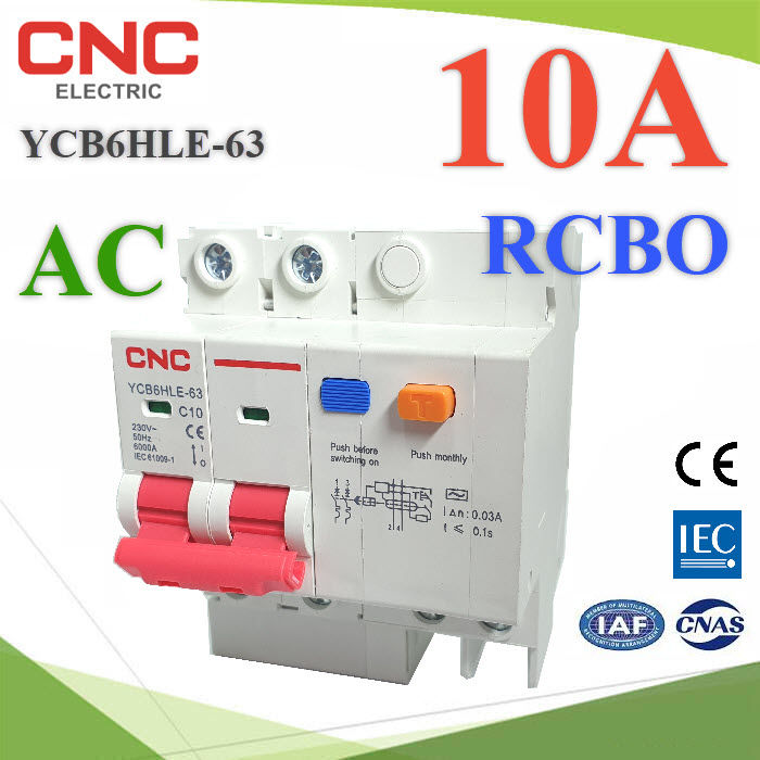 10A RCBO 2P Residual Current Circuit Breaker with Overcurrent Protection AC YCB6HLE-63 รุ่น RCBO ...