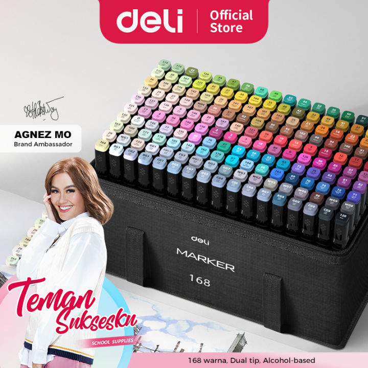 Deli Spidol Sketsa Profesional / Sketch Marker 168 Warna Dual Tip HM902 ...