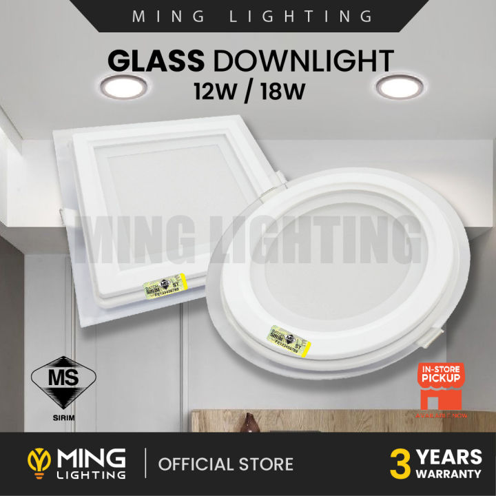 [SIRIM] LED Glass Downlight 12W 18W Down Light Siling Ceiling Round ...