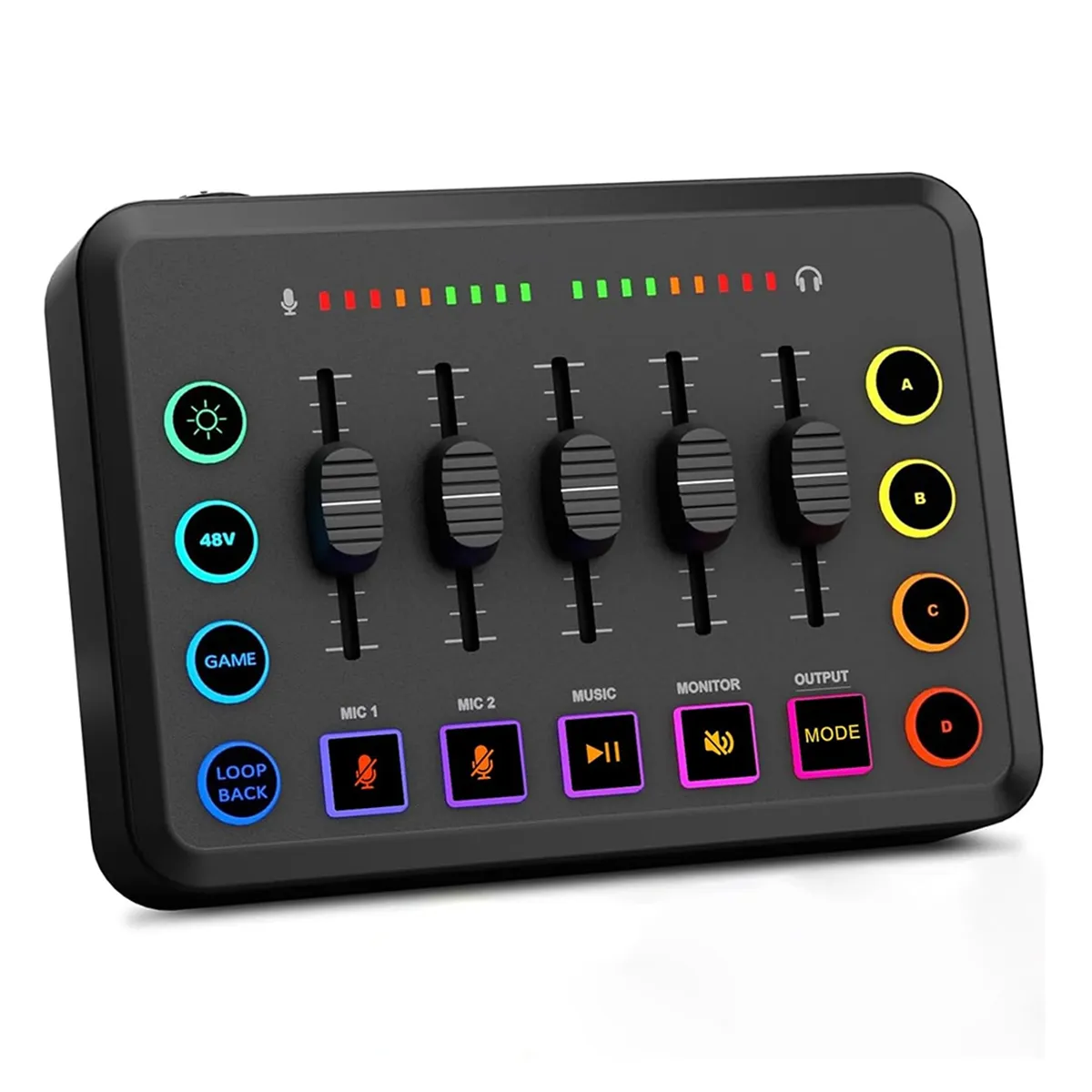 TECHCHIP-Gaming Audio Mixer, Streaming RGB PC Mixer with XLR Microphone Interface, Volume Fader ...