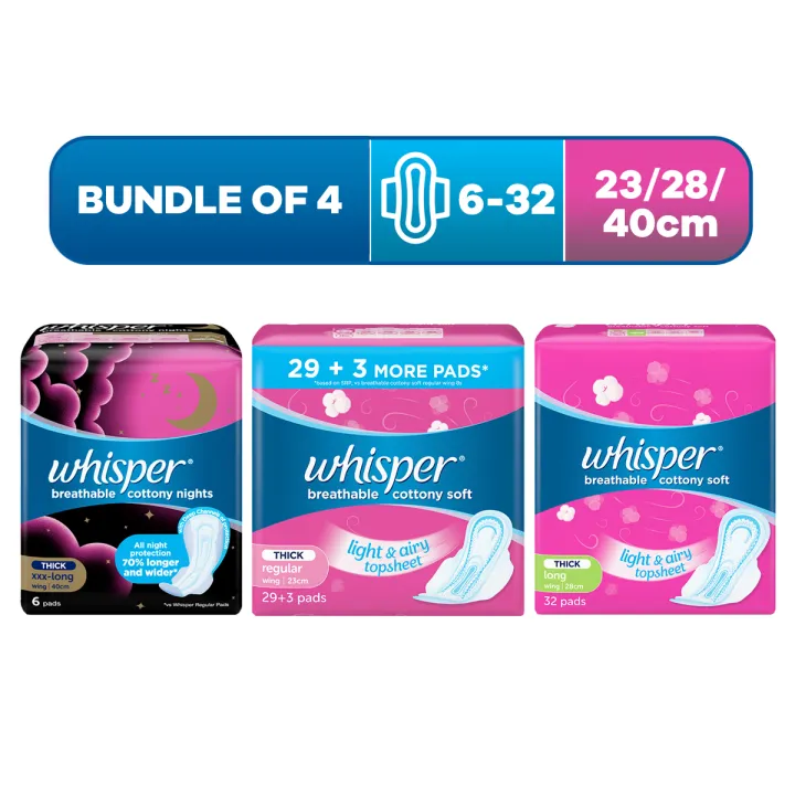 [Bundle of 4] Whisper Breathable Cottony Soft Thick Sanitary Pad with ...