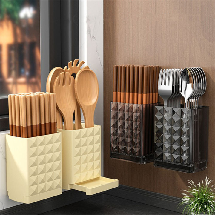 Wall-mounted Spoon and Fork Holder Drainer Kitchen Organizer Cutlery ...