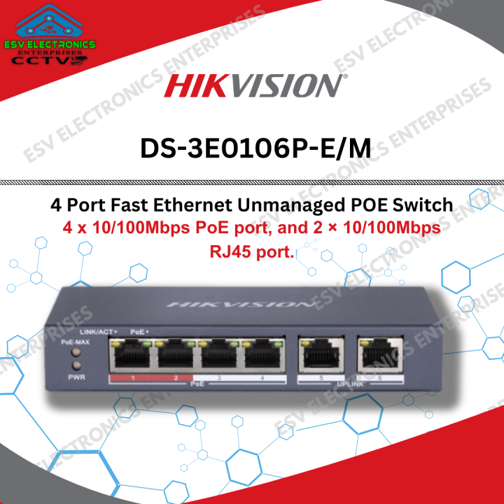 HIKVISION DS-3E0106P-E/M 4 Port Fast Ethernet Unmanaged POE Switch | Lazada PH