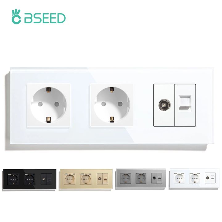 BSEED EU Standard Double Wall Sockets With TV CAT5 Power Outlets ...
