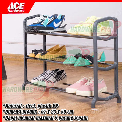 Rak Sepatu 3 Tingkat Tempat Sandal Dan Sepatu Abu-abu Stora Original ...
