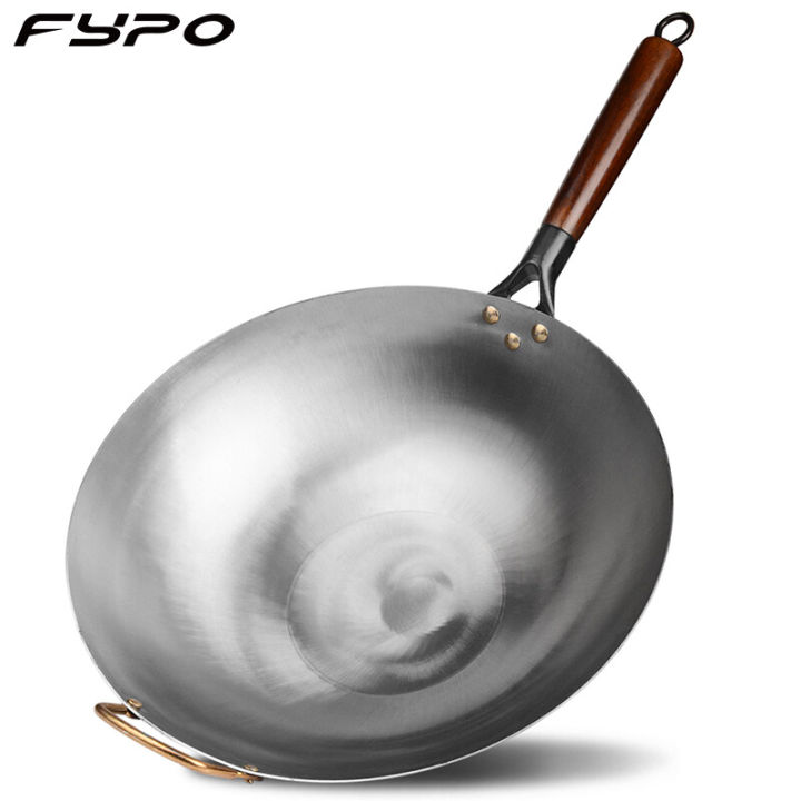Fypo 32cm/34cm Wok Chinese Cast Iron Wok Traditional Handmade Wok ...